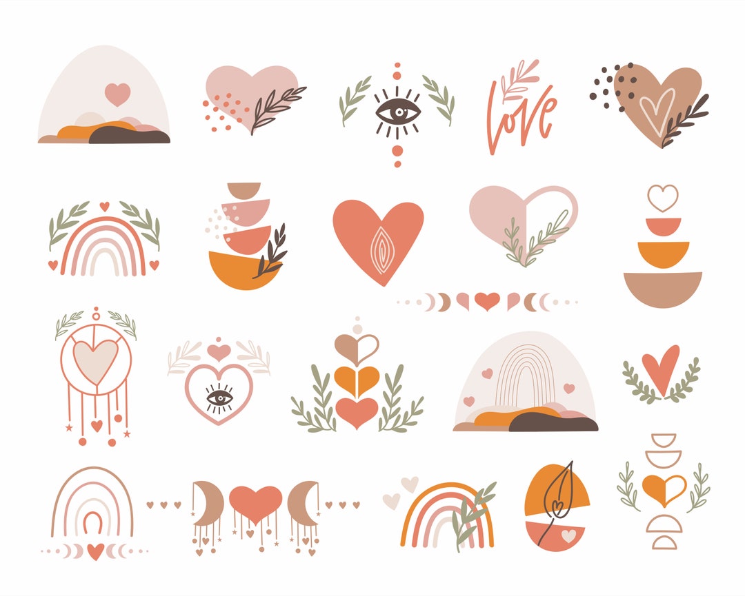 Boho Rainbow Love Hearts Svg Bundle Cute Rainbow Printable Digital ...