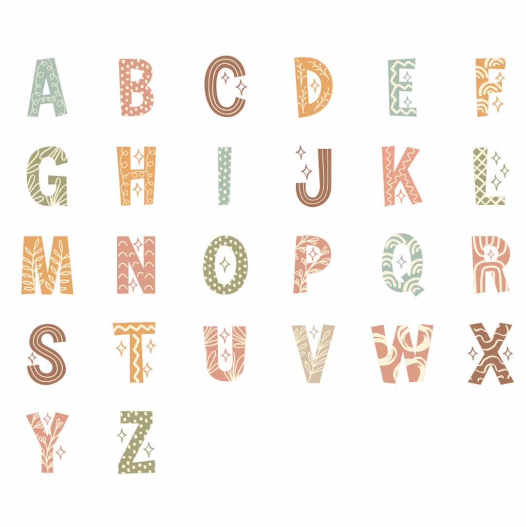 Boho Alphabet Svg Bundle Cute Boho Alphabet Printable Digital Prints ...