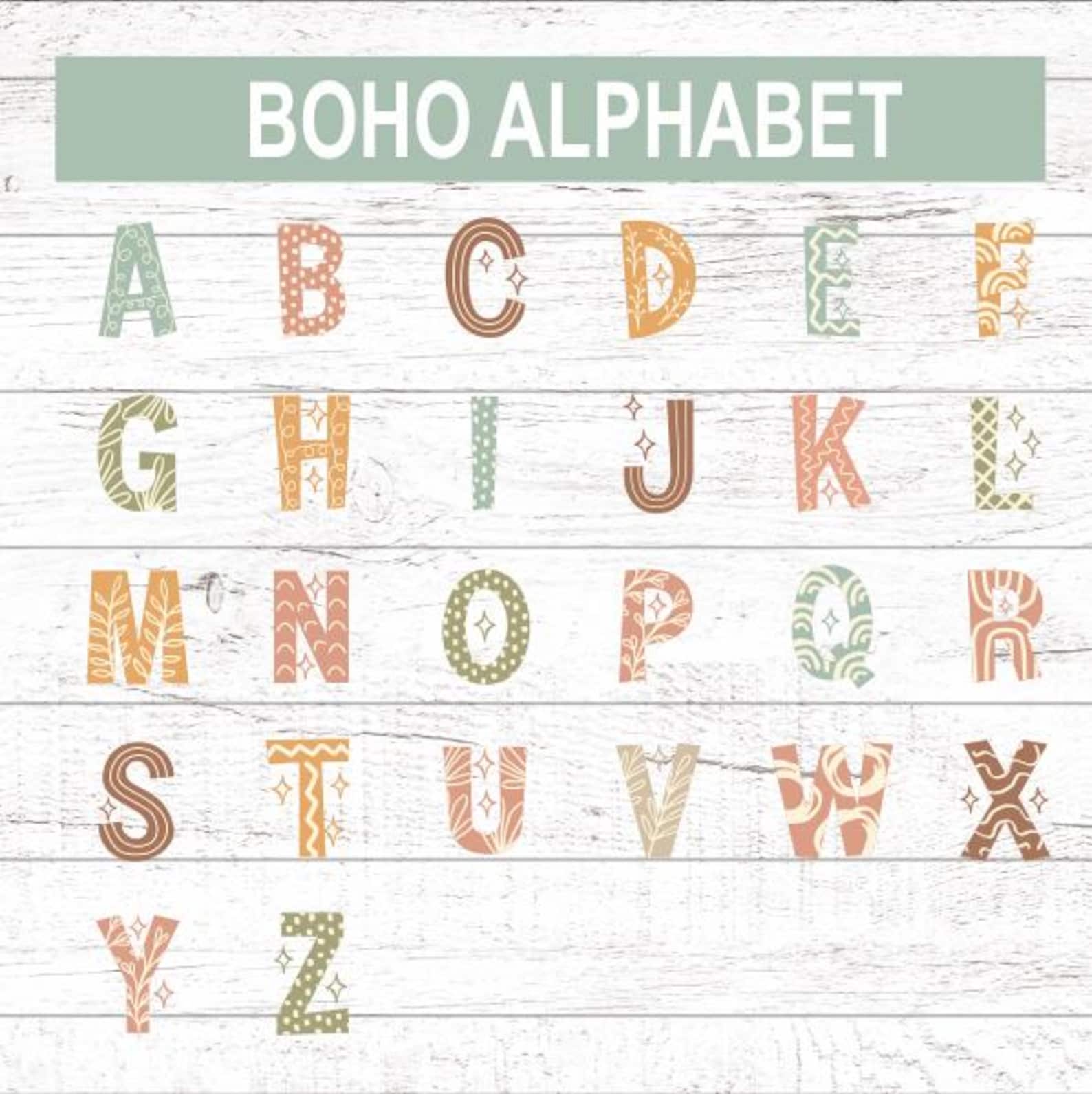 Boho Alphabet Svg Bundle Cute Letters Printable Digital Prints Cute ...