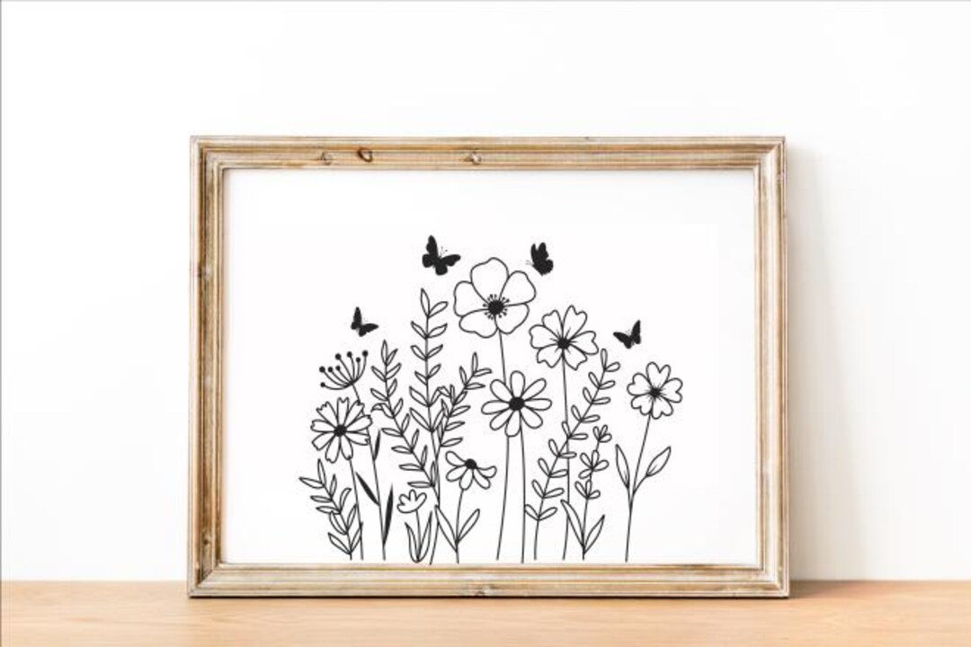 Flower Butterfly Wall Art Downloadable Digital Print Wildflowers ...