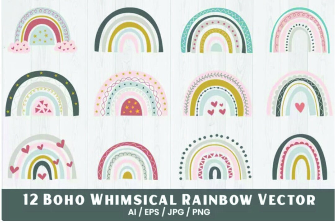 Boho Rainbow Svg Bundle Cute Rainbow Printable Digital Prints Pastels ...