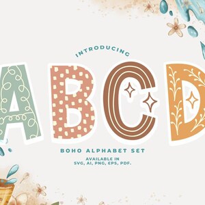 Boho Alphabet Svg Bundle Cute Boho Alphabet Printable Digital Prints ...