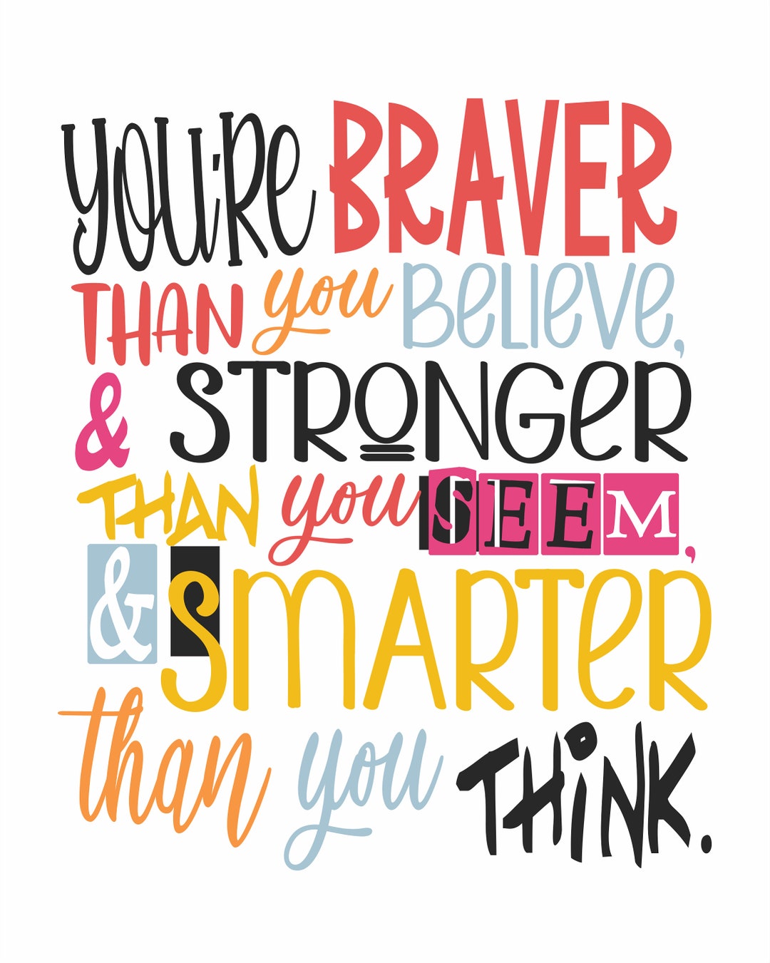 Kids Positive Printable Student Braver Stronger Smarter Wall Art ...