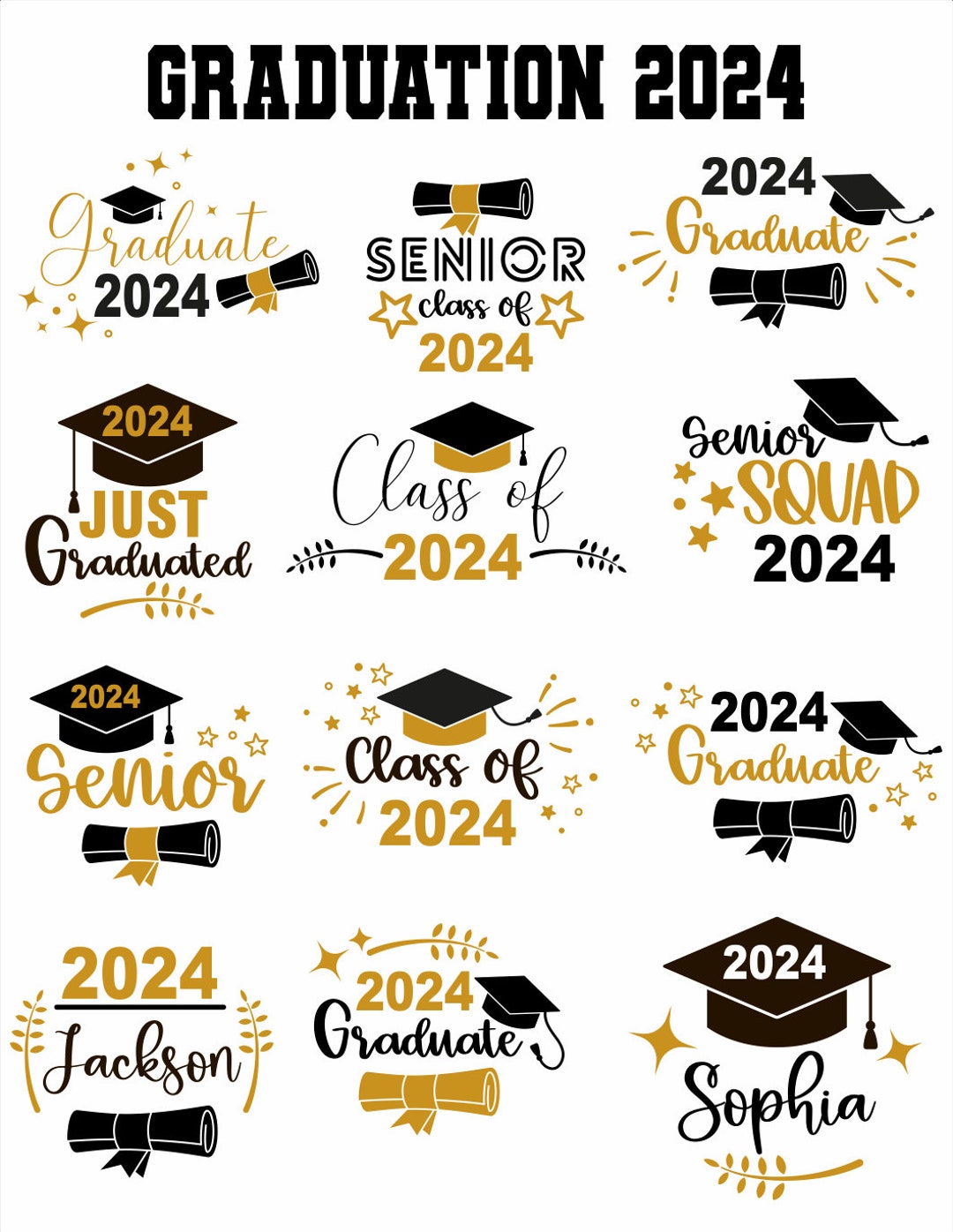 Graduación 2024 impresiones digitales imprimibles png svg pdf ai clase ...