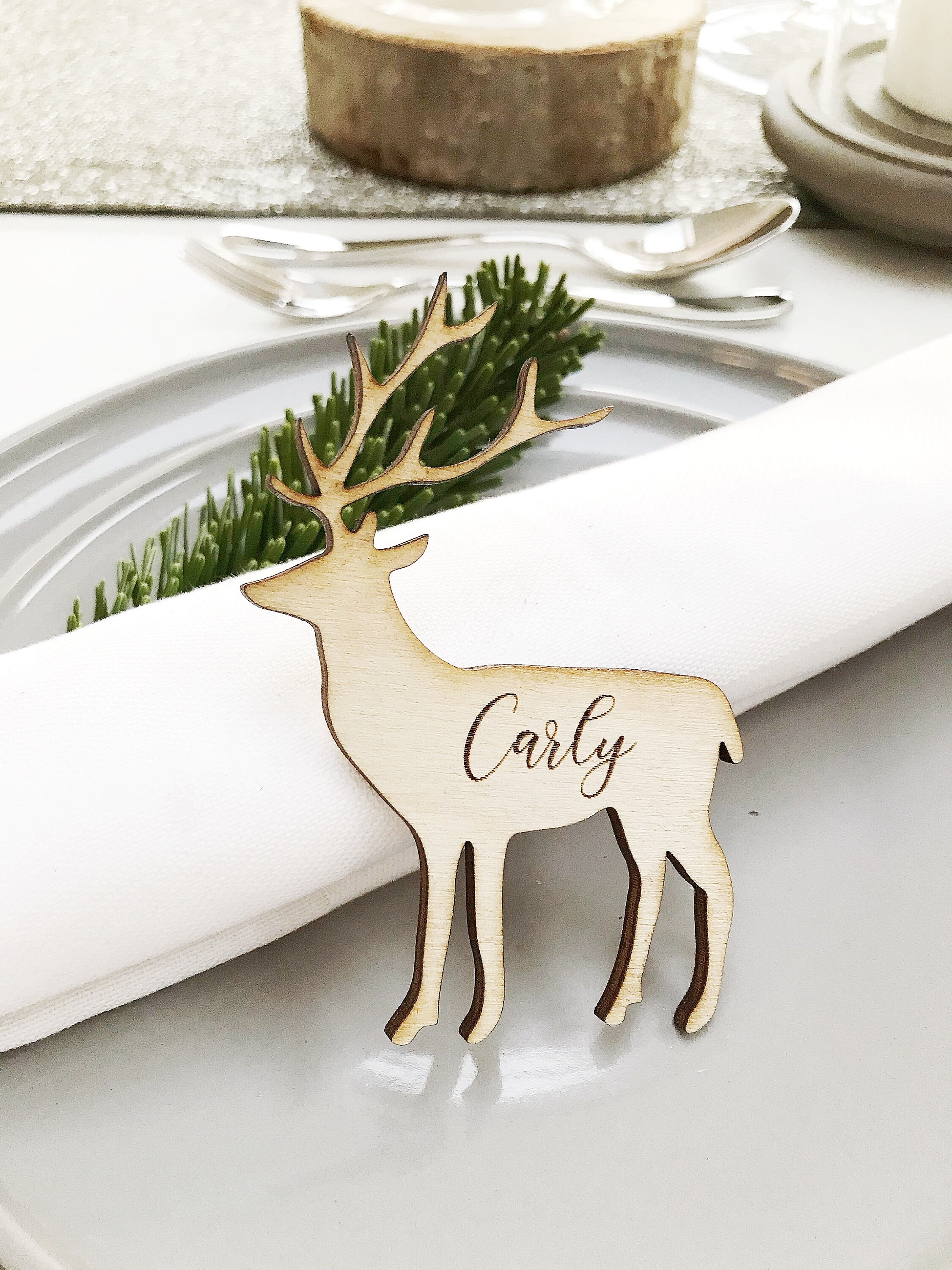 Wooden Personalised Reindeer Place Setting | Etsy