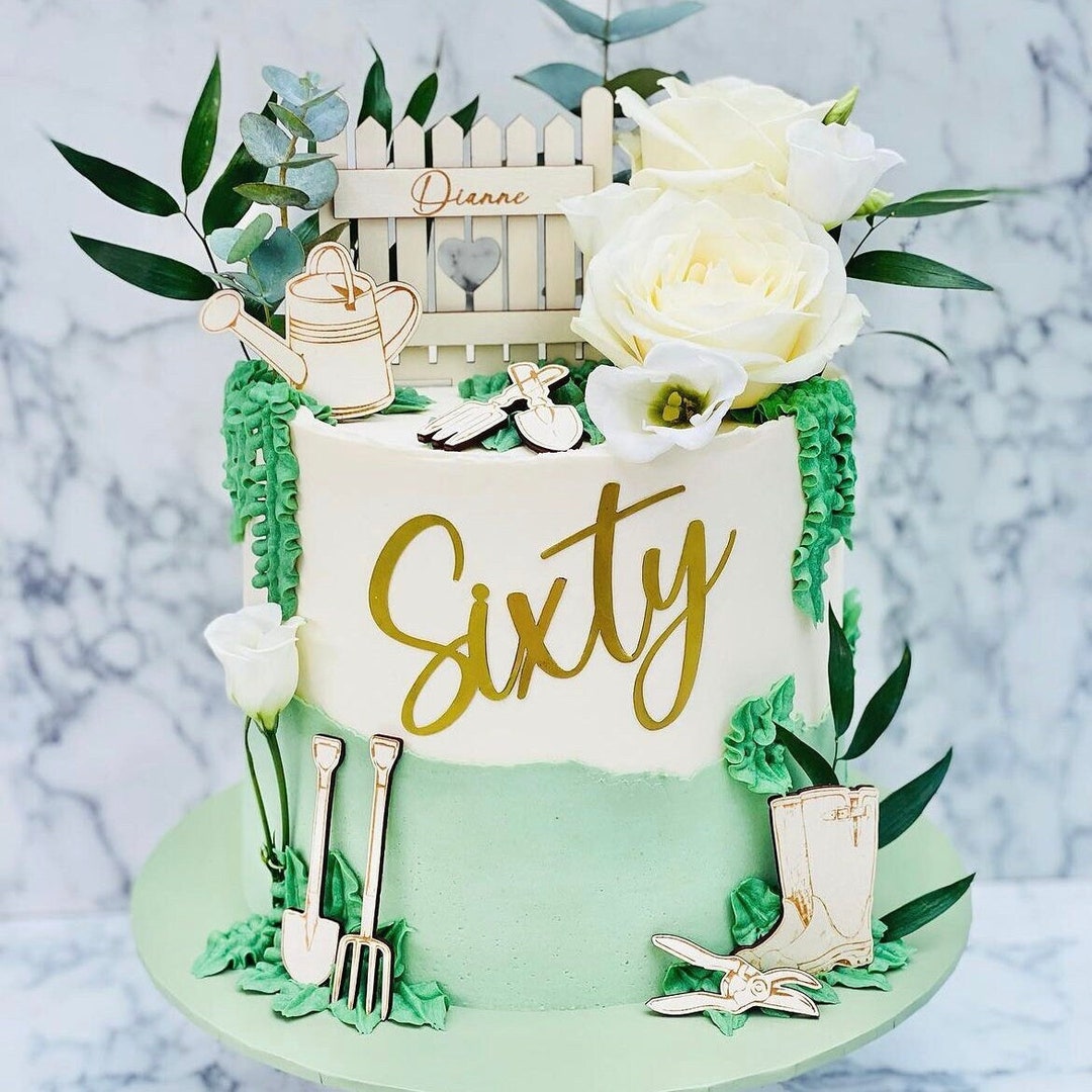 Personalised Gardening Cake Topper Set | Gardening Cake | Wooden Cake ...
