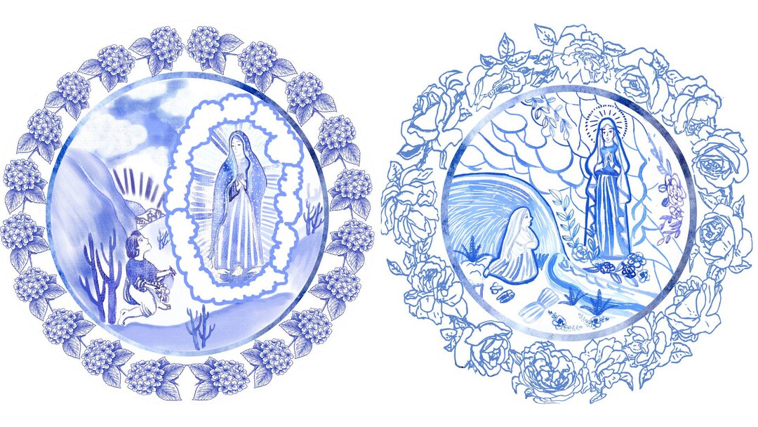 Set of 2 Marian Apparition Plates | Blue & White Catholic Decor - Etsy
