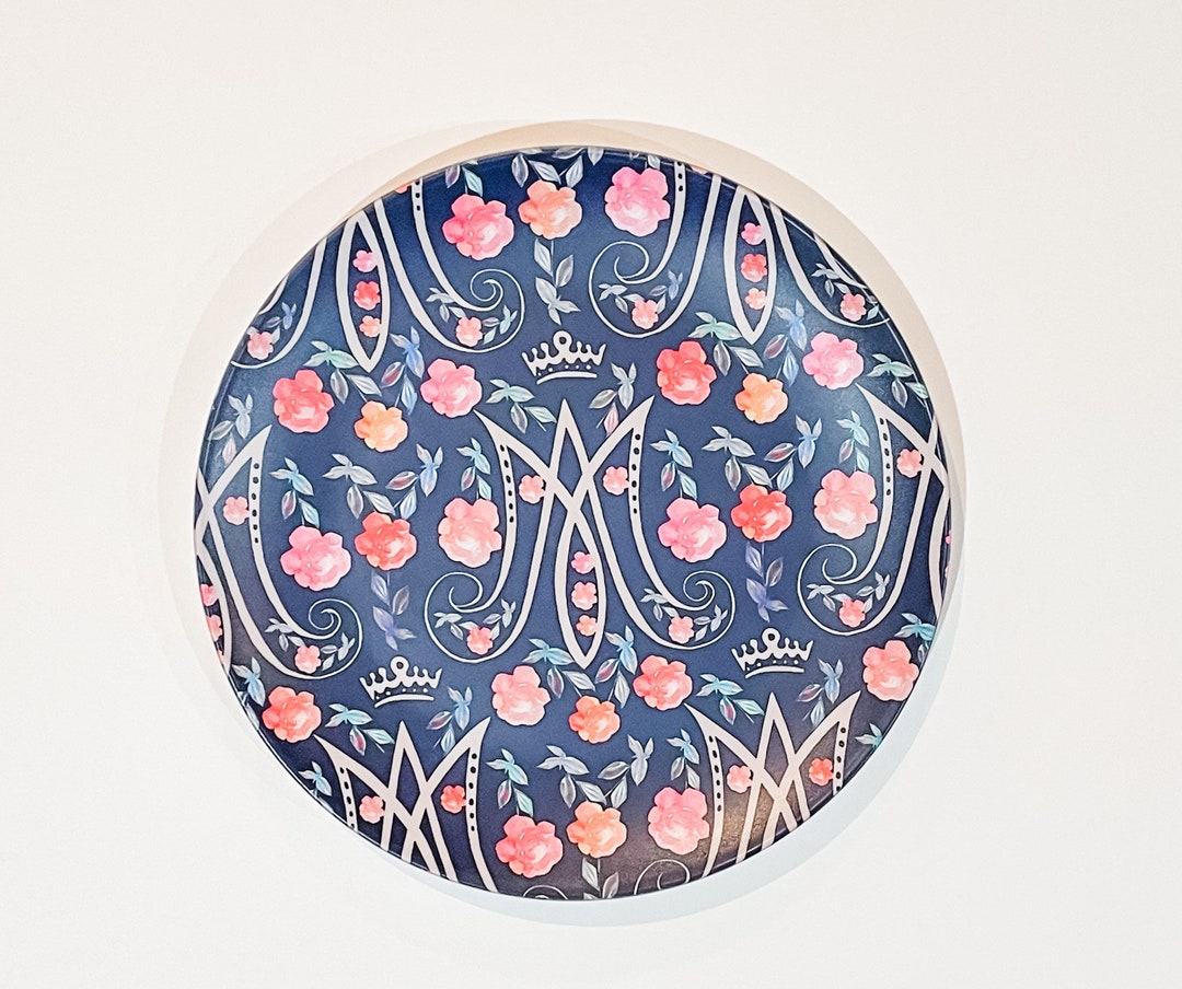 Auspice Maria Plate Navy Blue | Blessed Mother Plate | Catholic Plate ...