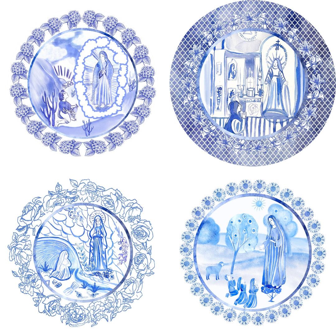 Set of 4 Marian Apparition Plates | Catholic Set of 4 Blessed Mother ...