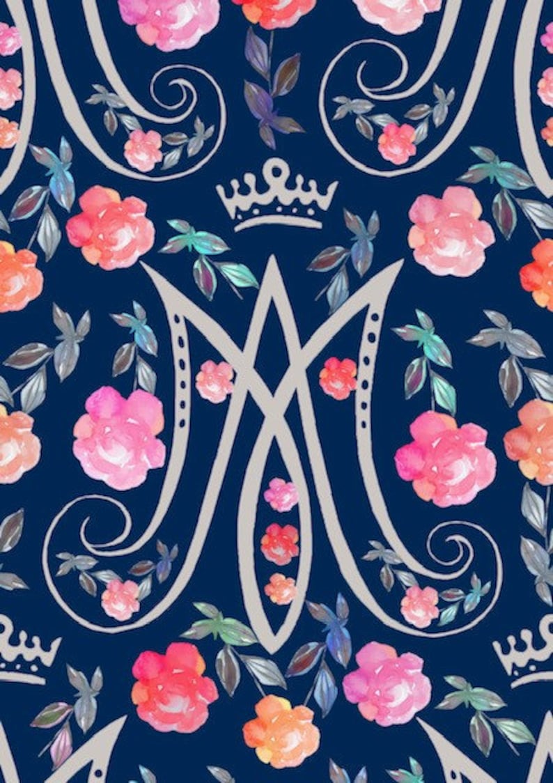 Ave Maria Navy Blue Catholic Fashion Scarf Auspice Maria Blessed Mother ...