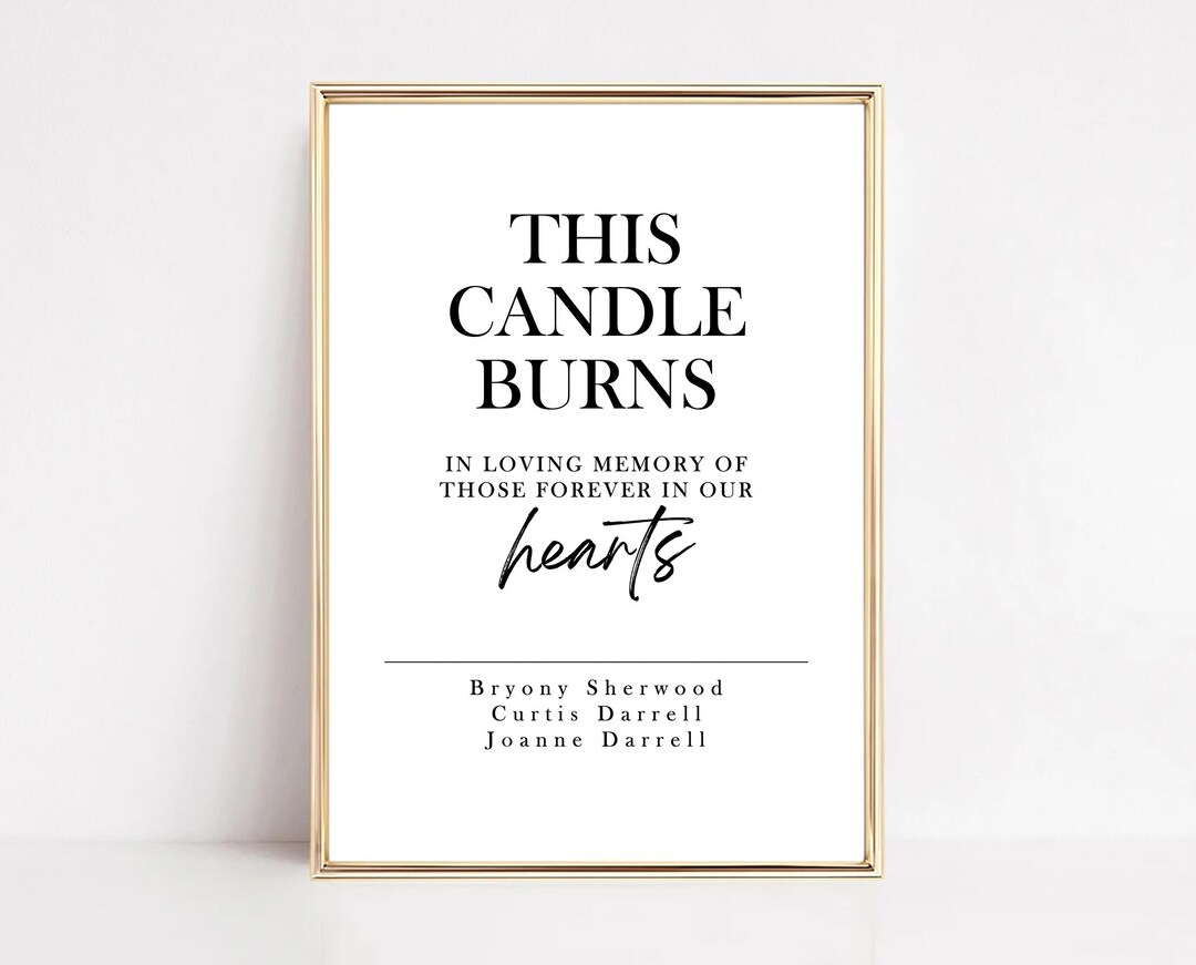 This Candle Burns, in Loving Memory Sign, Personalised Wedding Print ...