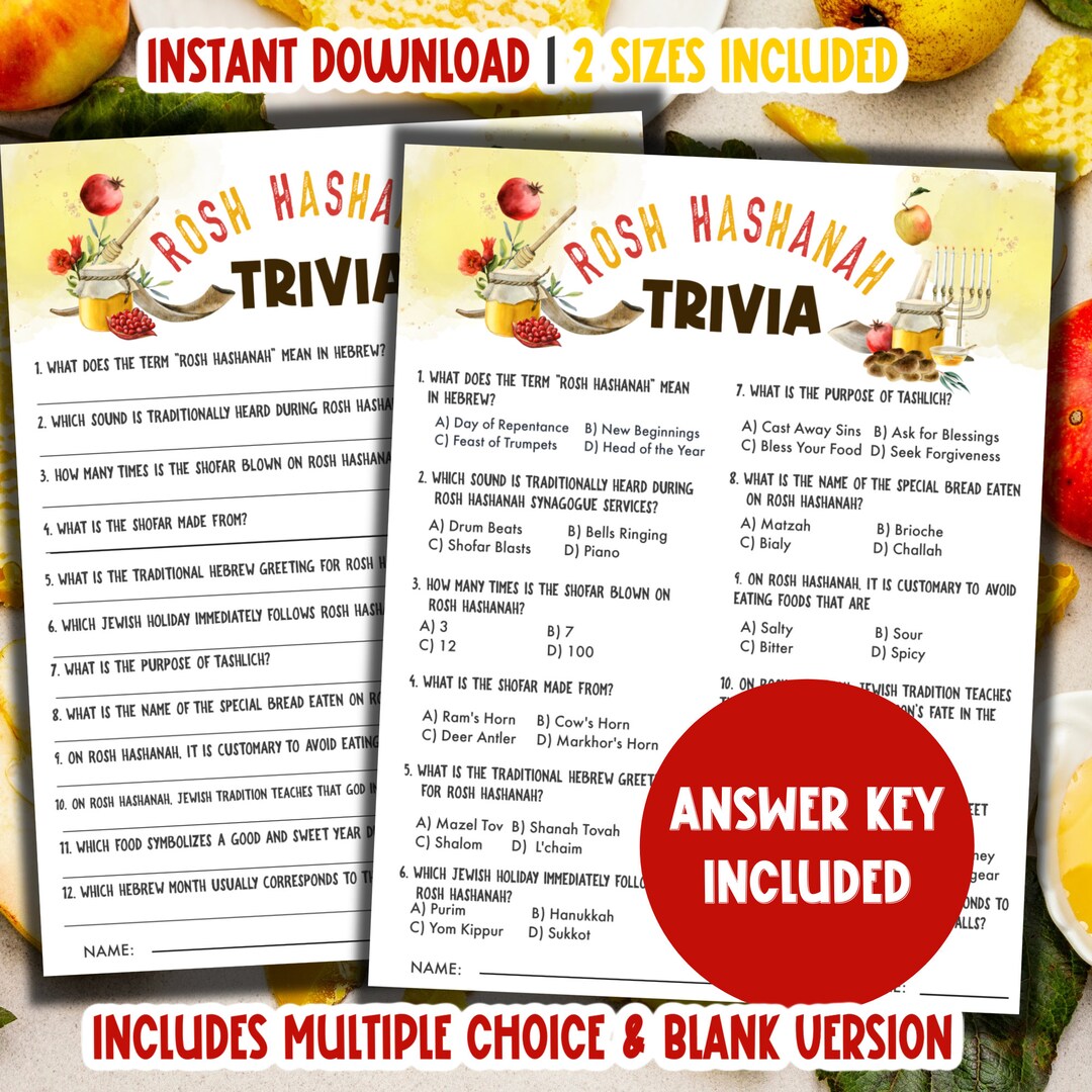 Rosh Hashanah Trivia Game | Jewish High Holiday Games | Rosh Hashanhah ...
