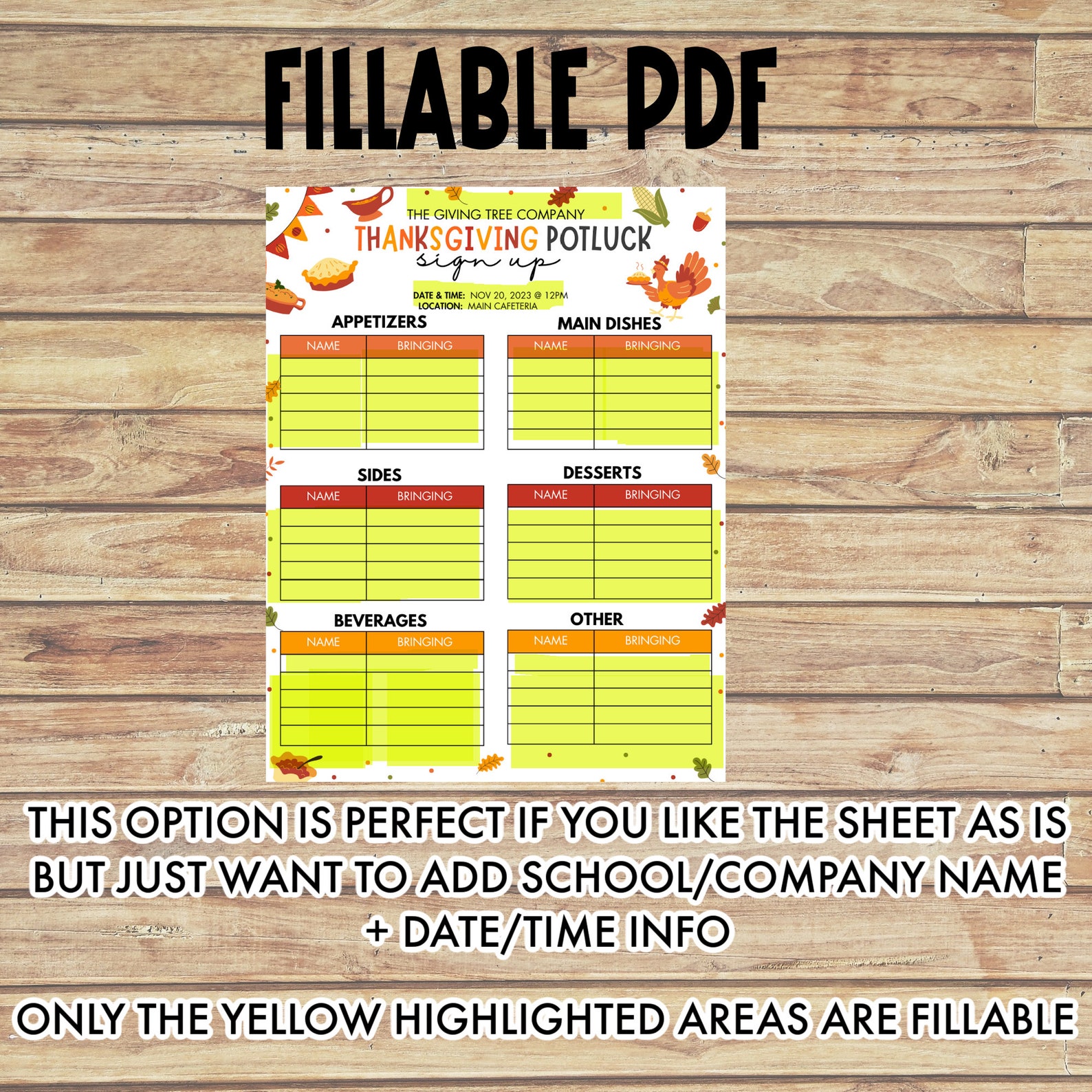 Thanksgiving Potluck Sign up Sheet EDITABLE | Friendsgiving Potluck ...