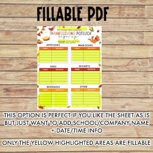 Thanksgiving Potluck Sign up Sheet EDITABLE | Friendsgiving Potluck ...
