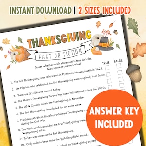 Thanksgiving Fact or Fiction | Thanksgiving Trivia Game | - Etsy