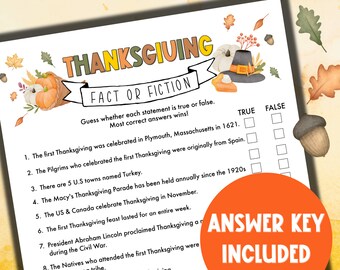 Thanksgiving FACT OR FICTION Thanksgiving Party Game Printable ...