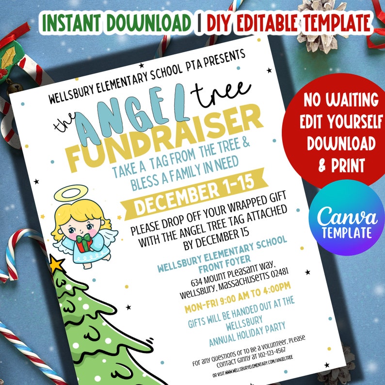 Angel Tree Fundraiser Flyer EDITABLE TEMPLATE | Giving Tree Flyer ...