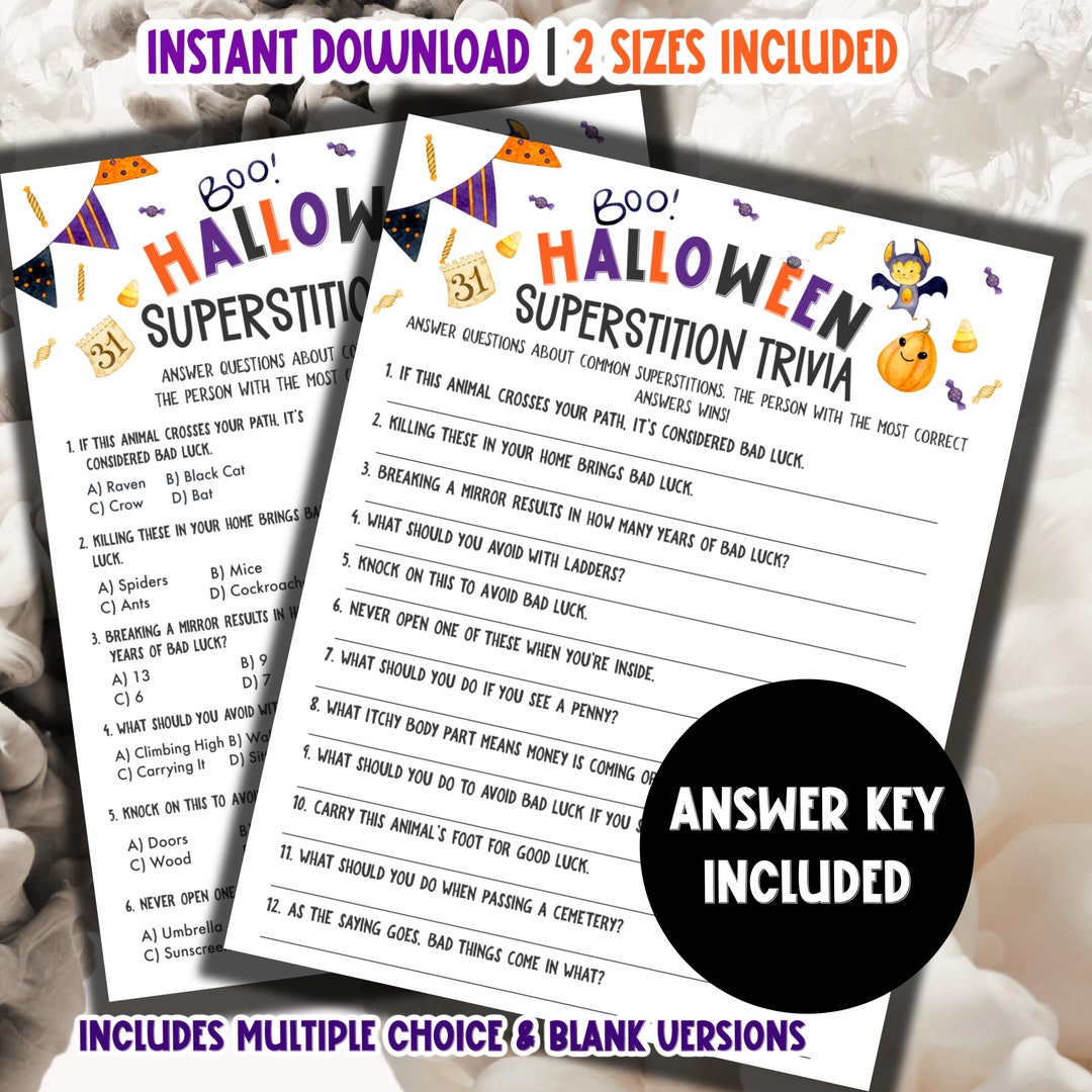 Halloween Superstions Trivia Game Printable | Superstitions Trivia Quiz ...