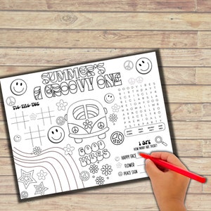 Groovy One Coloring Placemat First Birthday Editable | Retro 1st ...