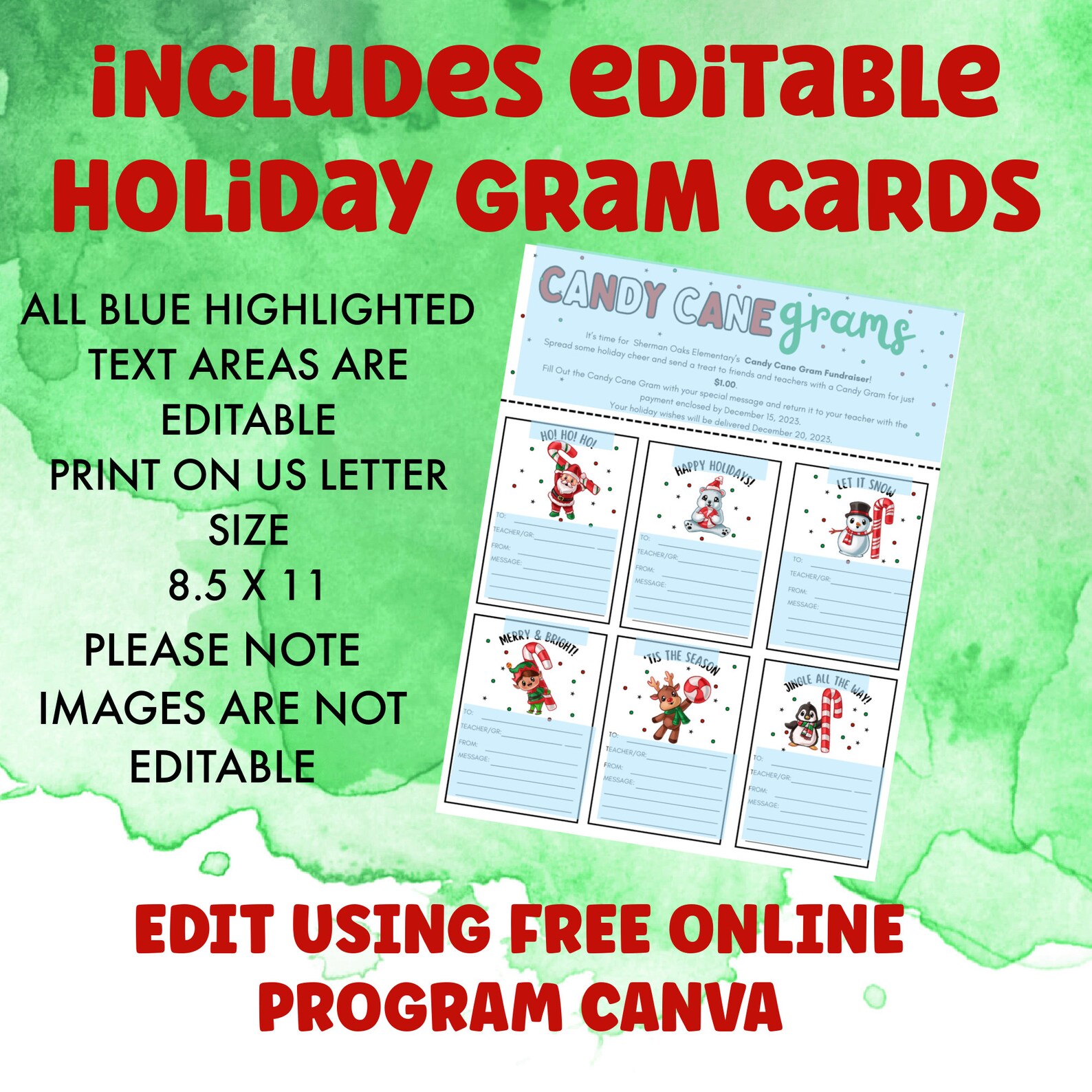 Candy Cane Gram Fundraiser Flyer EDITABLE | Christmas Gram Flyer ...