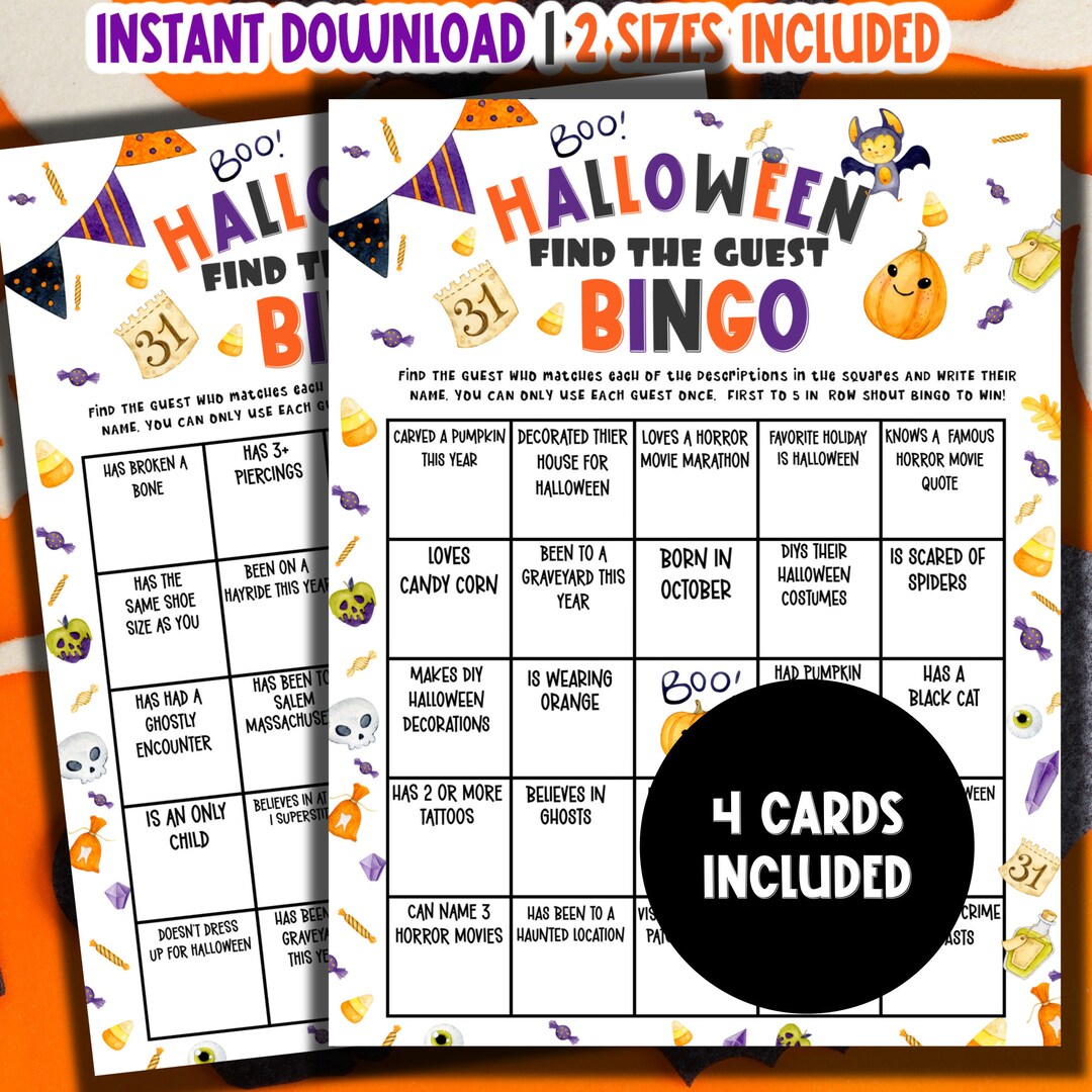 Halloween Find Someone Who Game | Halloween Find the Guest BINGO ...