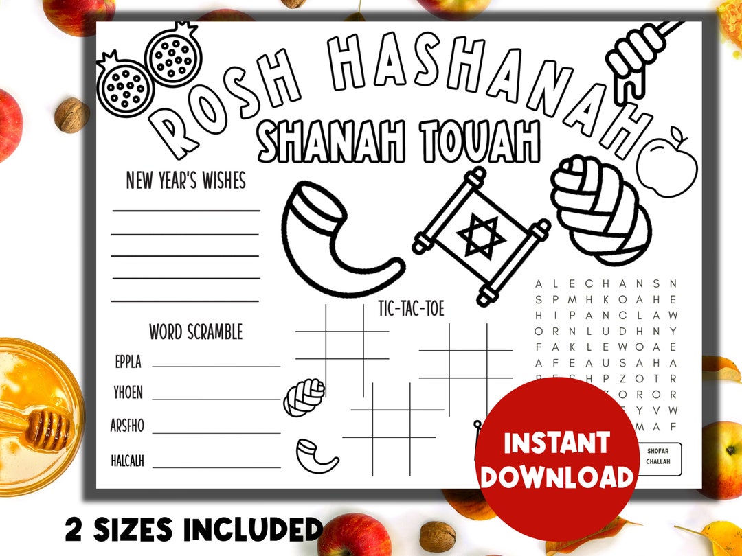 Rosh Hashanah Coloring Activity Placemat Printable | Jewish High ...