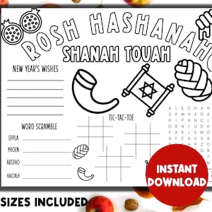 Rosh Hashanah Coloring Activity Placemat Printable | Jewish High ...