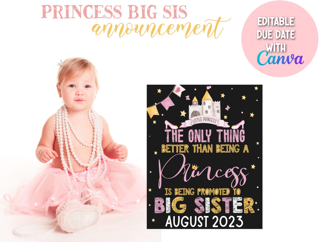 Princess Big Sister Announcement Pregnancy Chalkboard Sign Digital ...