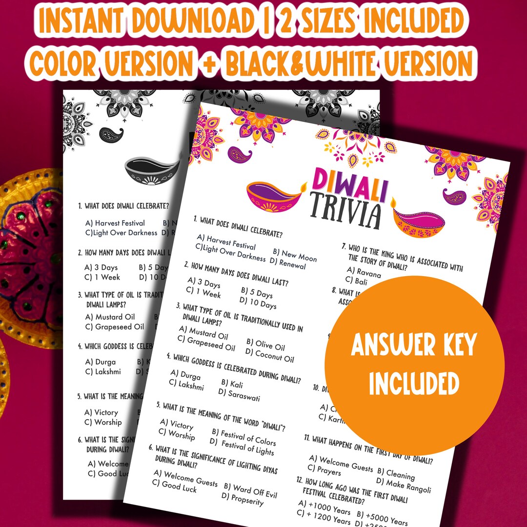 Diwali Games Printable | Diwali Trivia Game | Deepavali Games | Diwali ...