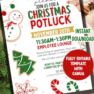 Christmas Potluck Flyer EDITABLE | Christmas Potluck Invitation ...