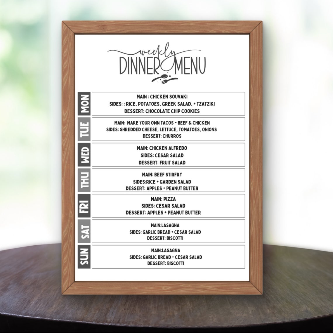 Weekly Dinner Menu Template Editable | Minimalist Dinner Menu Planner ...
