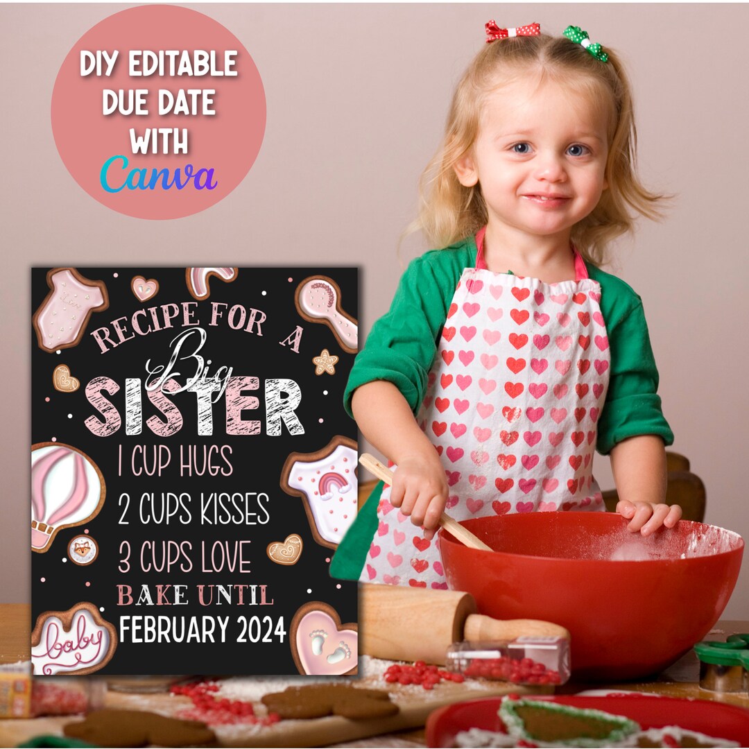 Recipe for Big Sister Pregnancy Announcement Chalkboard | Big Sister ...
