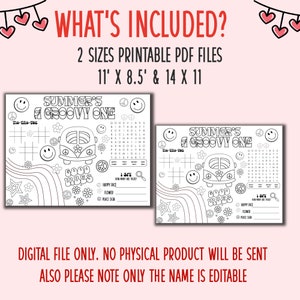 Groovy One Coloring Placemat First Birthday Editable | Retro 1st ...