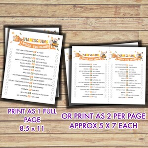 Thanksgiving Would You Rather Game | Thanksgiving Party Games Printable ...