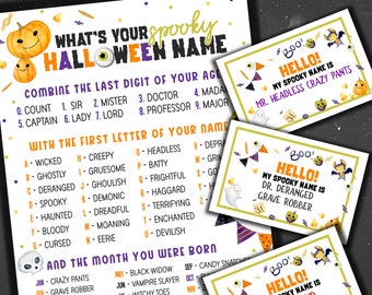 What's Your Halloween Name Game WITH NAMETAGS & SIGN - Etsy