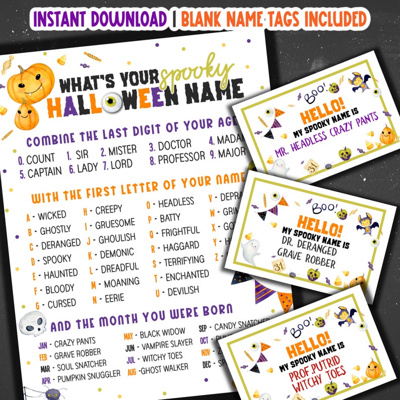 What's Your Halloween Name Game | Spooky Halloween Name Printable Sign ...