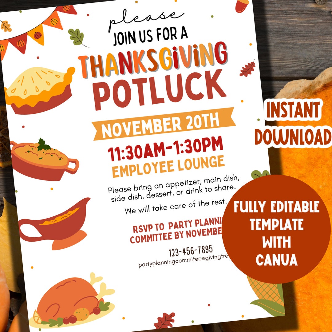 Thanksgiving Potluck Flyer EDITABLE | Thanksgiving Potluck Invitation ...