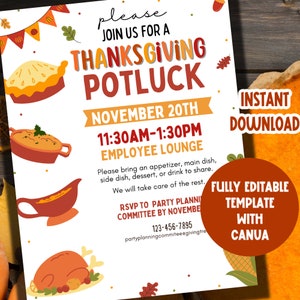 Thanksgiving Potluck Flyer EDITABLE | Thanksgiving Potluck Invitation ...