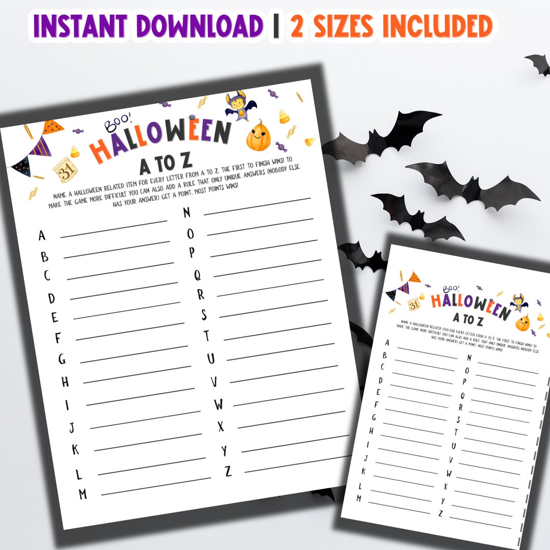 Halloween A to Z Game Printable | Halloween A-Z Party Game | Halloween ...