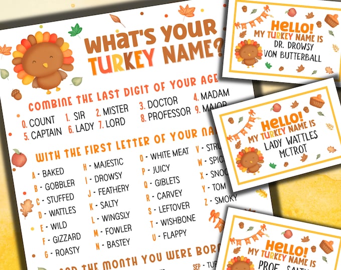 4 Turkey Name Tags With Editable Text DIY Printable Template ...
