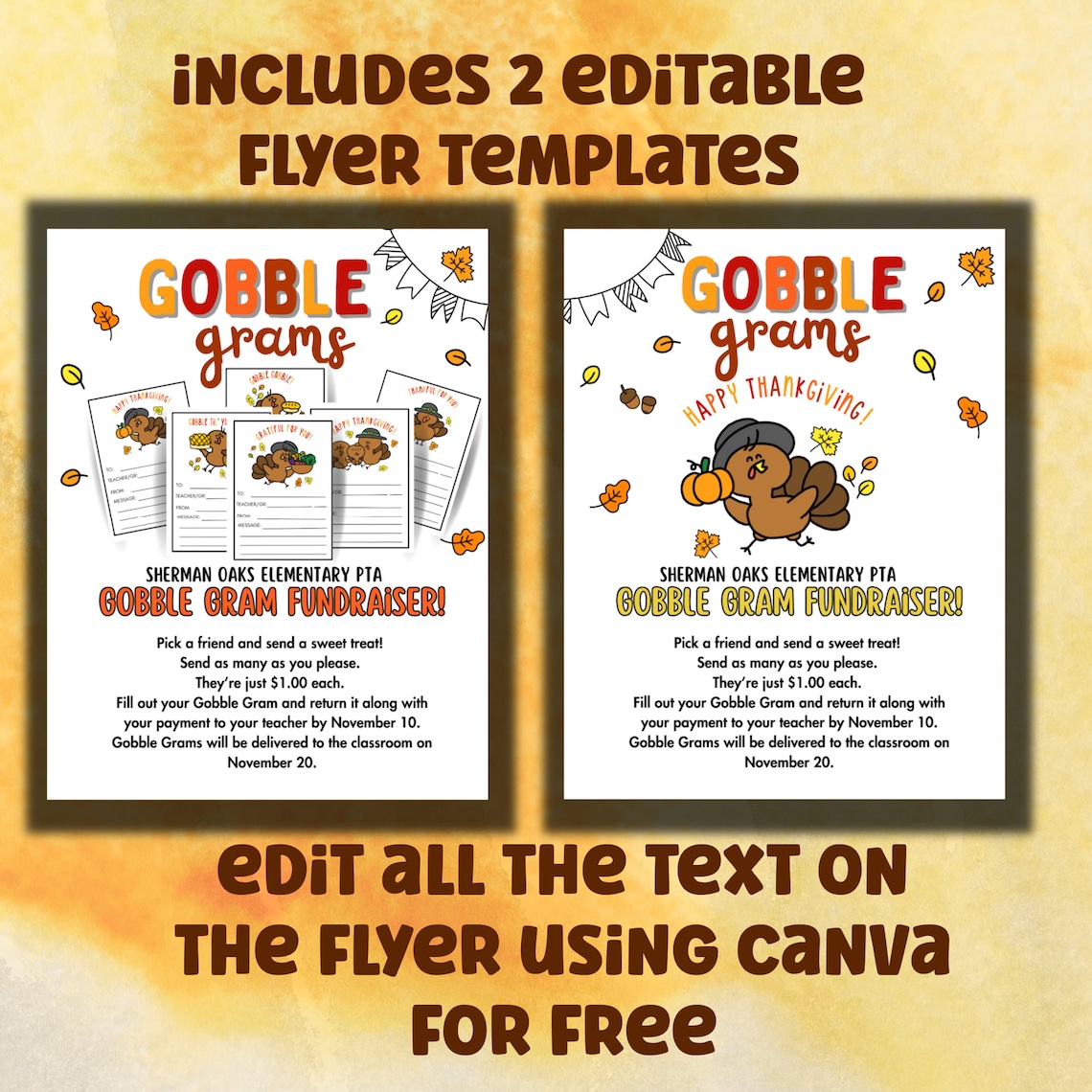 Thanksgiving Gobble Gram Flyer EDITABLE | Thanksgiving Candy Gram PTO ...