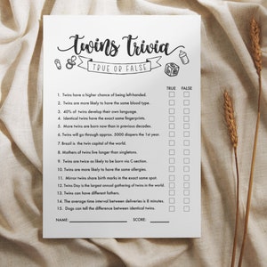 Twins Trivia | True or False Twin Baby Shower Game | Baby Trivia Baby ...