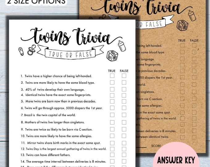 INSTANT DOWNLOAD Twin Trivia Baby Shower Game for Boy Girl Twins in ...