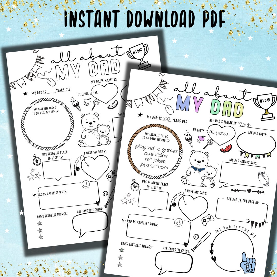 All About My Dad| Father's Day Questionnaire Printable| Father's Day ...