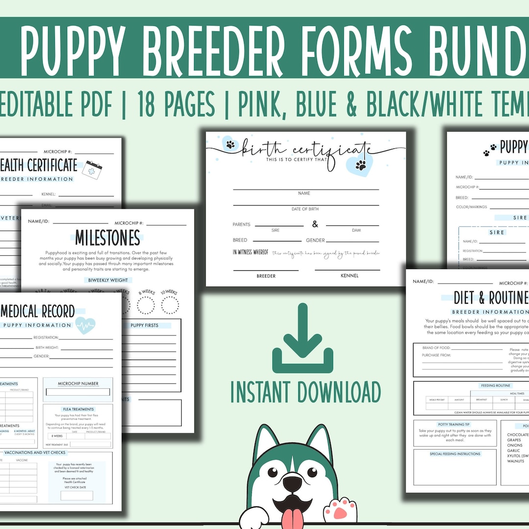 Breeder Puppy Pack Fillable Forms | Dog Breeder Bundle | Breeder Forms ...
