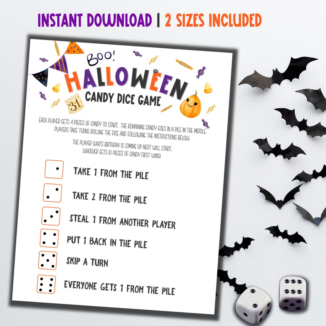 Halloween Candy Dice Game Printable | Halloween Pass the Candy Game ...