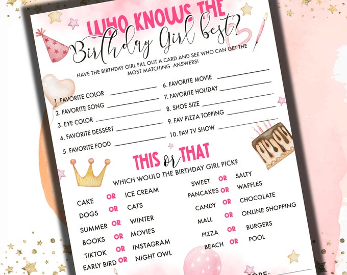 Who Knows the Birthday Girl Best, Printable Birthday Games, How Well Do ...