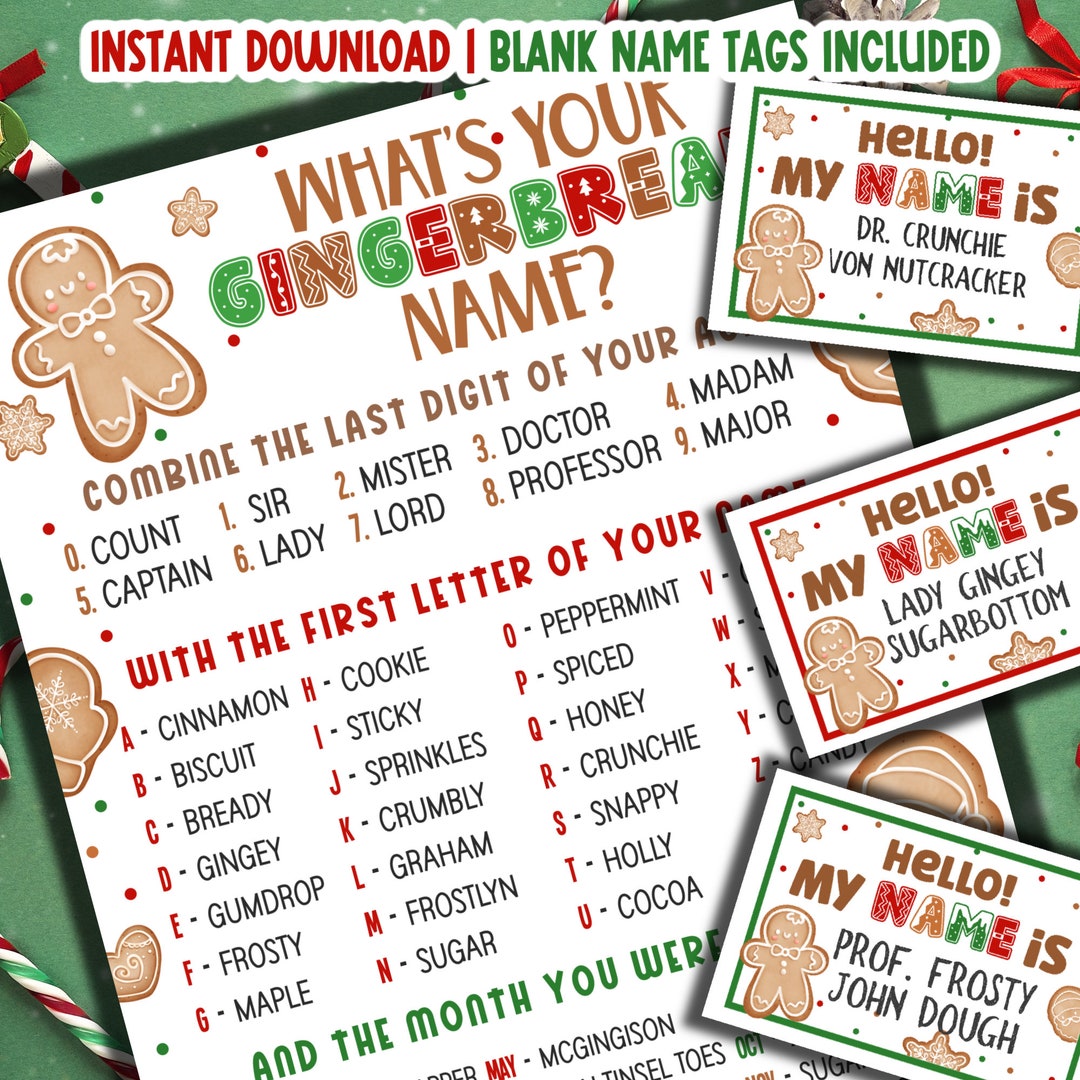 What's Your Gingerbread Name Game With Nametags & Sign | Gingerbread ...