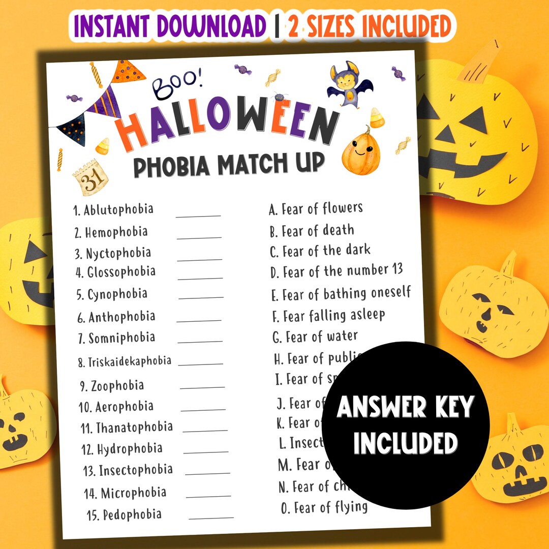 Halloween Phobia Match Game Printable | Halloween Trivia Game Name That ...