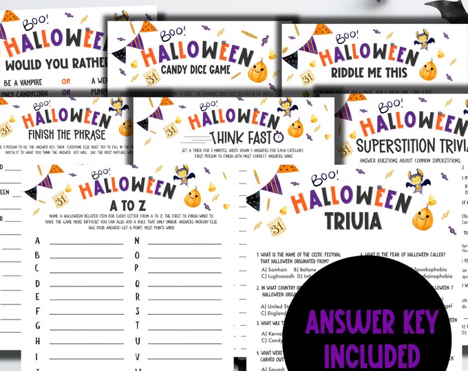 15 Halloween Party Game Bundle Printable for Kids and Adults Icebreaker ...